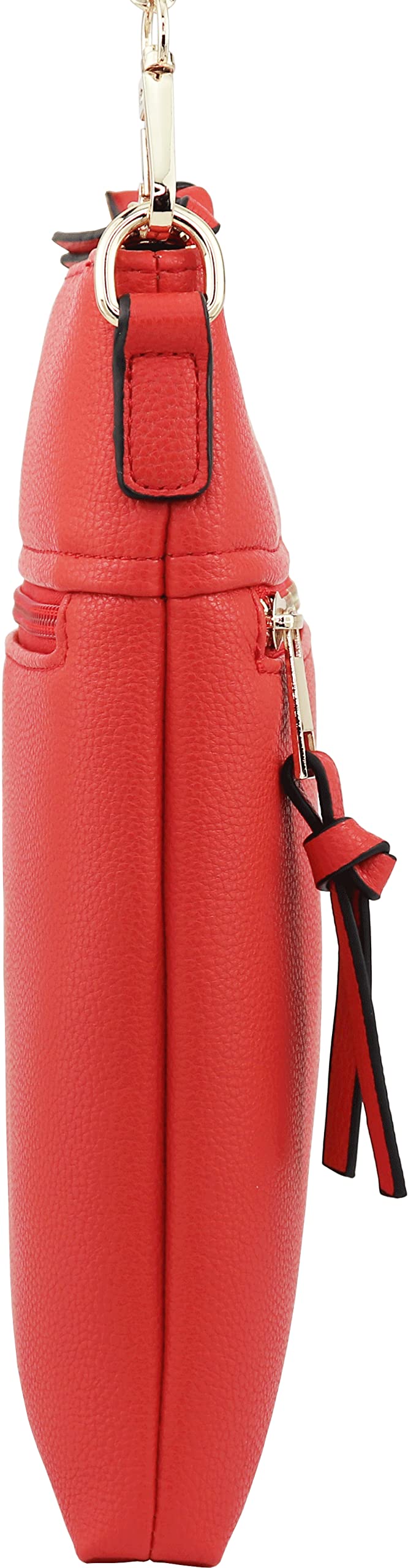 B BRENTANO Vegan Double-Zipper Crossbody Bag with Chain Strap (Hazelnut)