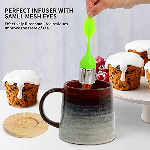 Anatural Tea Mug with Infuser and Lid, 16.5 OZ Tea infuser Cup, Tea Strainer Cup with Large Handle for Loose Tea, Ceramic Tea Steeping Mug, Microwave and Dishwasher Safe Coffee Mug (Red Rose)