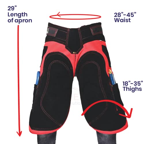 Equine Care Farrier Chaps Back Support - Cowhide Suede Leather and Canvas Apron, 4 Knife Pocket, 2 Nail Magnets, Adjustable Velcro Buckle - 29 inches/75cm