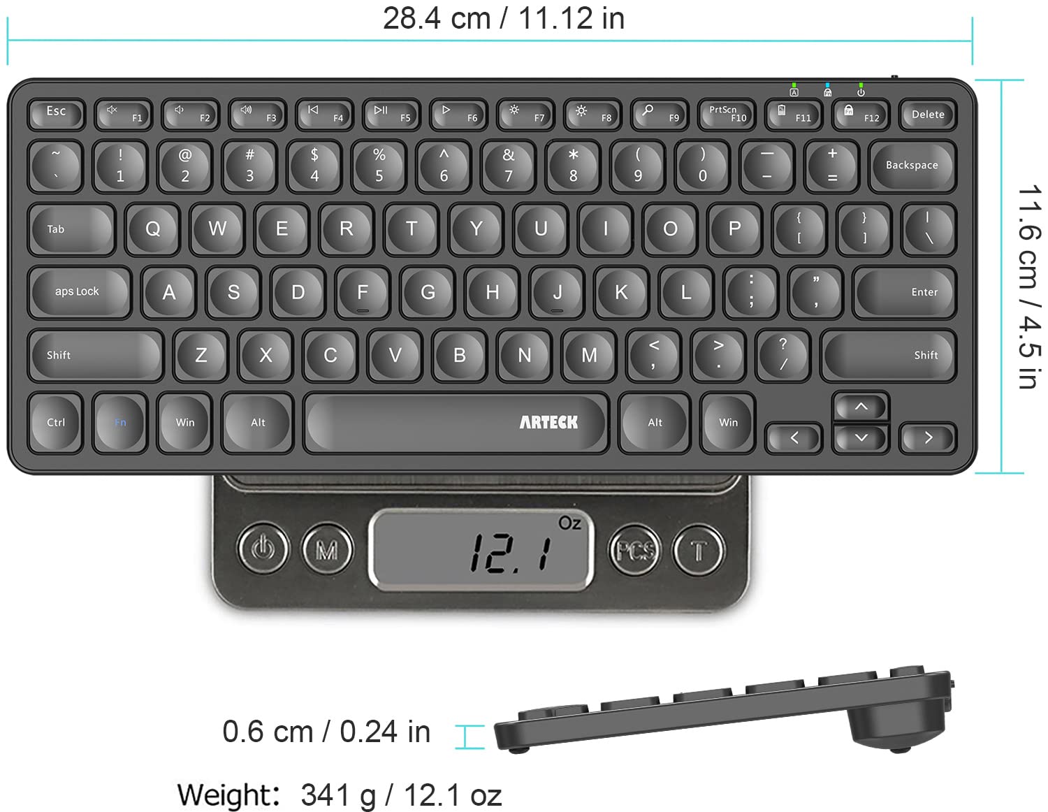Arteck 2.4G Wireless Keyboard Ultra Slim and Compact Wireless Keyboard with Media Hotkeys for Computer/Desktop/PC/Laptop/Surface/Smart TV and Windows 10/8/ 7 Built-in Rechargeable Battery