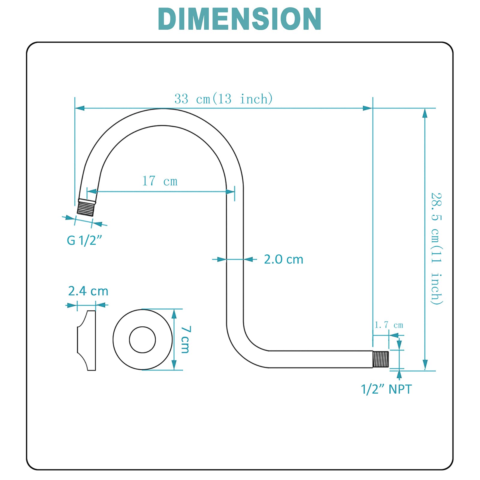 BESTILL 13 Inch S Shape Shower Head High Rise Extension Shower Arm and Flange, Oil Rubbed Bronze