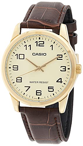 Casio Men's Stainless Steel Quart Watch with Leather Strap, Brown, 18 (Model: EAW-MTP-V001GL-9B)