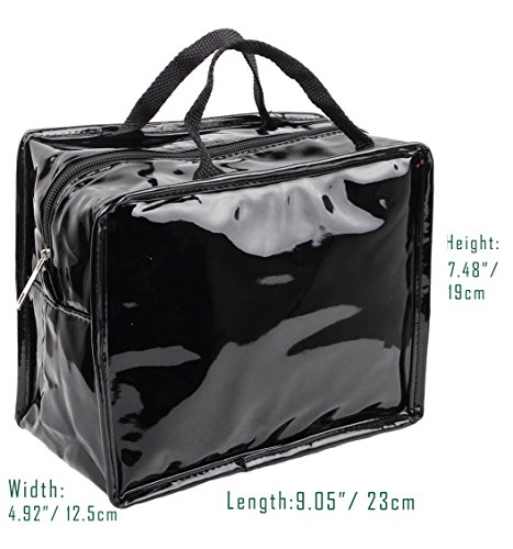 iToolai Zipper Mini Patent PU Leather Waterproof Reusable Lunch Bags Insulated Tote Bag,Black
