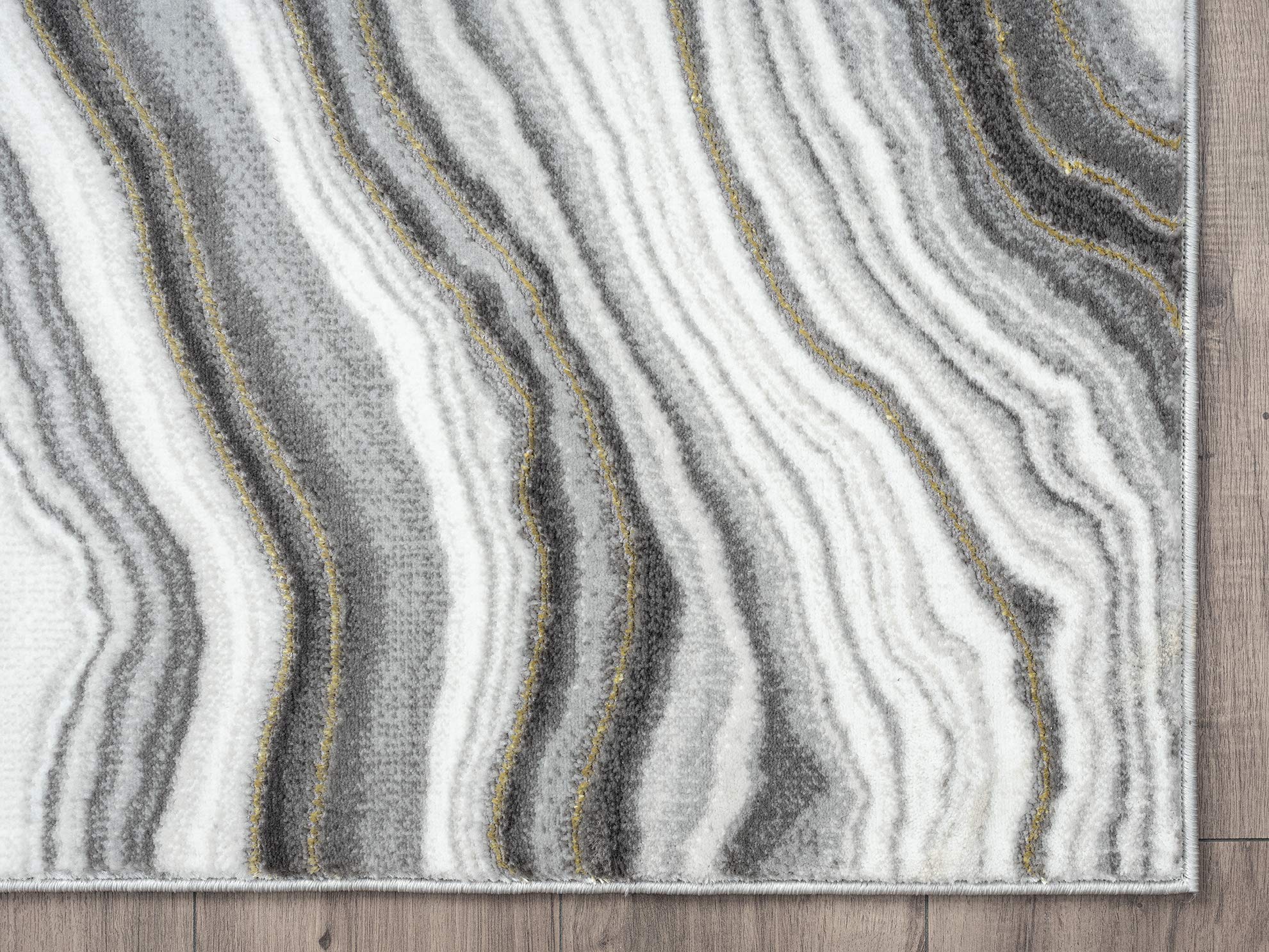 Abani Rugs Contemporary Grey & Gold Granite Area Rug - Marble Swirl Grayscale 7'9" x 10'2" Non-Shedding Dining Room Rug