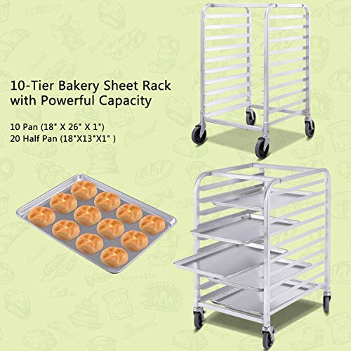Giantex 10 Tier Aluminum Bakery Rack Home Commercial Kitchen Bun Pan Sheet Rack Mobile Sheet Pan Racking Trolley Storage Cooling Rack w/Lockable Casters