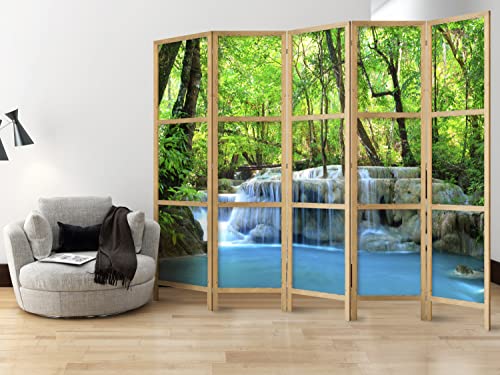 artgeist Japanese Room Divider XXL Landscape Waterfall Nature 90 x 67 in - 5 Panel Folding Screen Japan Design Home Decoration Art Deco Forest c-B-10009-z-a