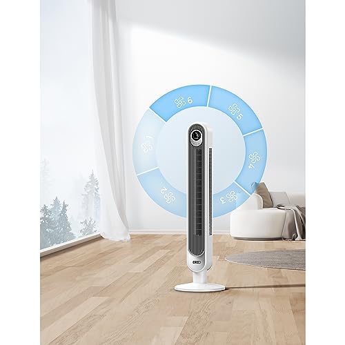 Dreo Tower Fan 42 Inch, Quiet Oscillating Bladeless Fan with Remote, 6 Speeds, 4 Modes, LED Display, 12H Timer, White Floor Standing Fan Powerful for Indoor Home Bedroom Office Room
