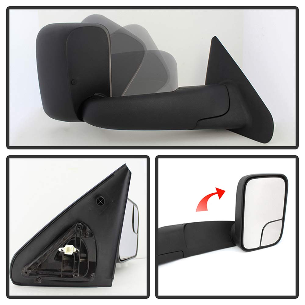 ACANII - Telescoping Towing Flip Up POWER Heat Mirror Passenger Right Side For 2002-2008 Dodge Ram 1500 03-09 2500 3500
