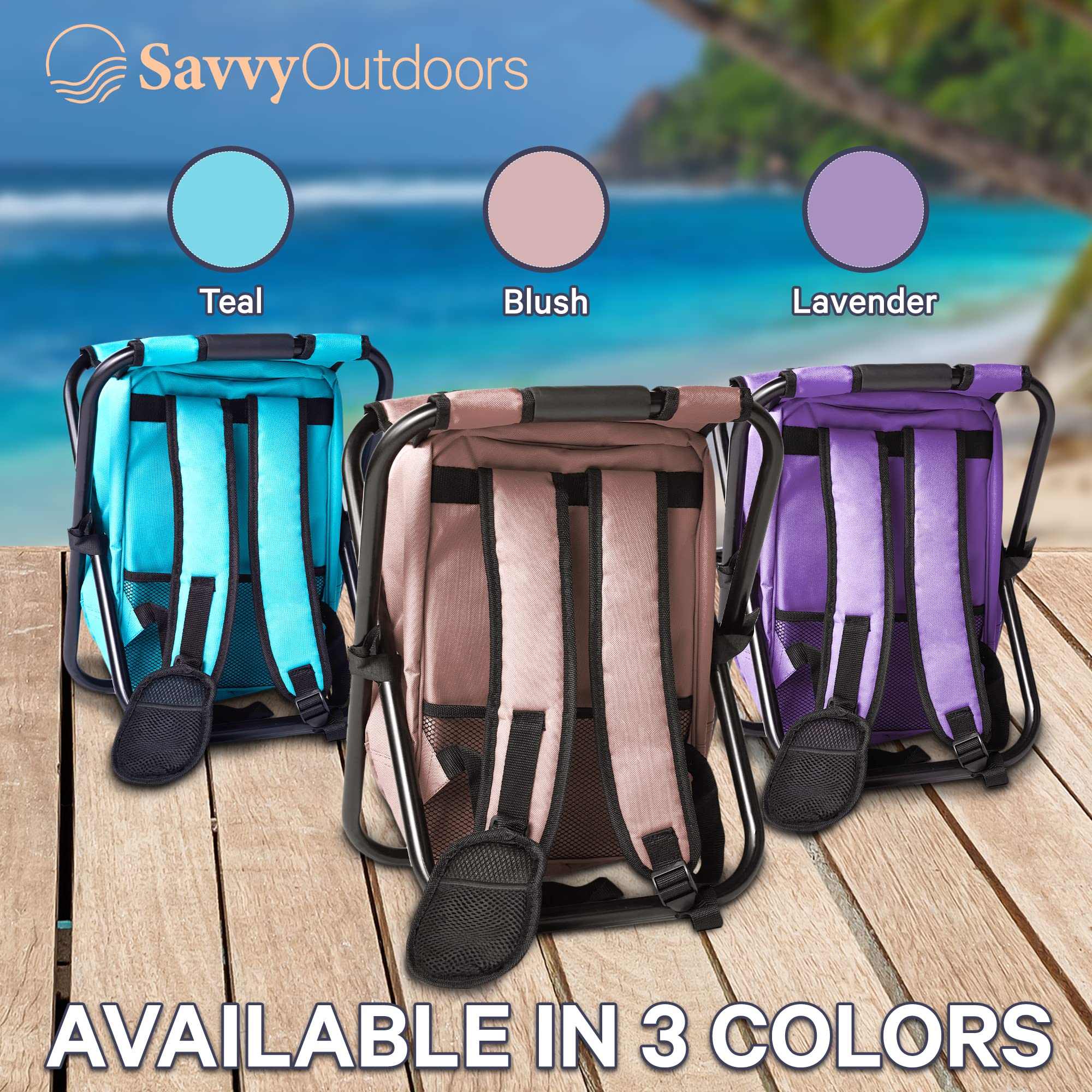 American Owned Savvy Outdoors Back Pack Chair or Backpack Cooler Chair, Portable Lightweight Stool
