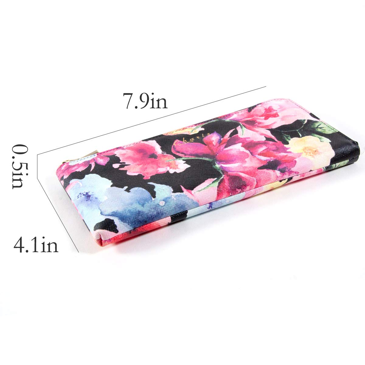 Charis HIGH FIVE Vegan Leather Botanical Floral Slim Wallet for Women Card Coin Purse Flower - Black