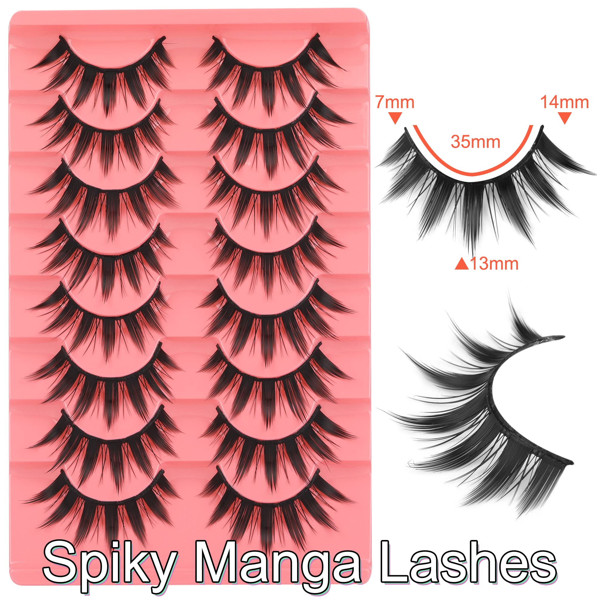 ALPHONSE Manga Lashes Anime Spiky Eyelashes Japanese Manga False Eyelashes Little Devil Cosplay Lashes 8 Pairs Pack