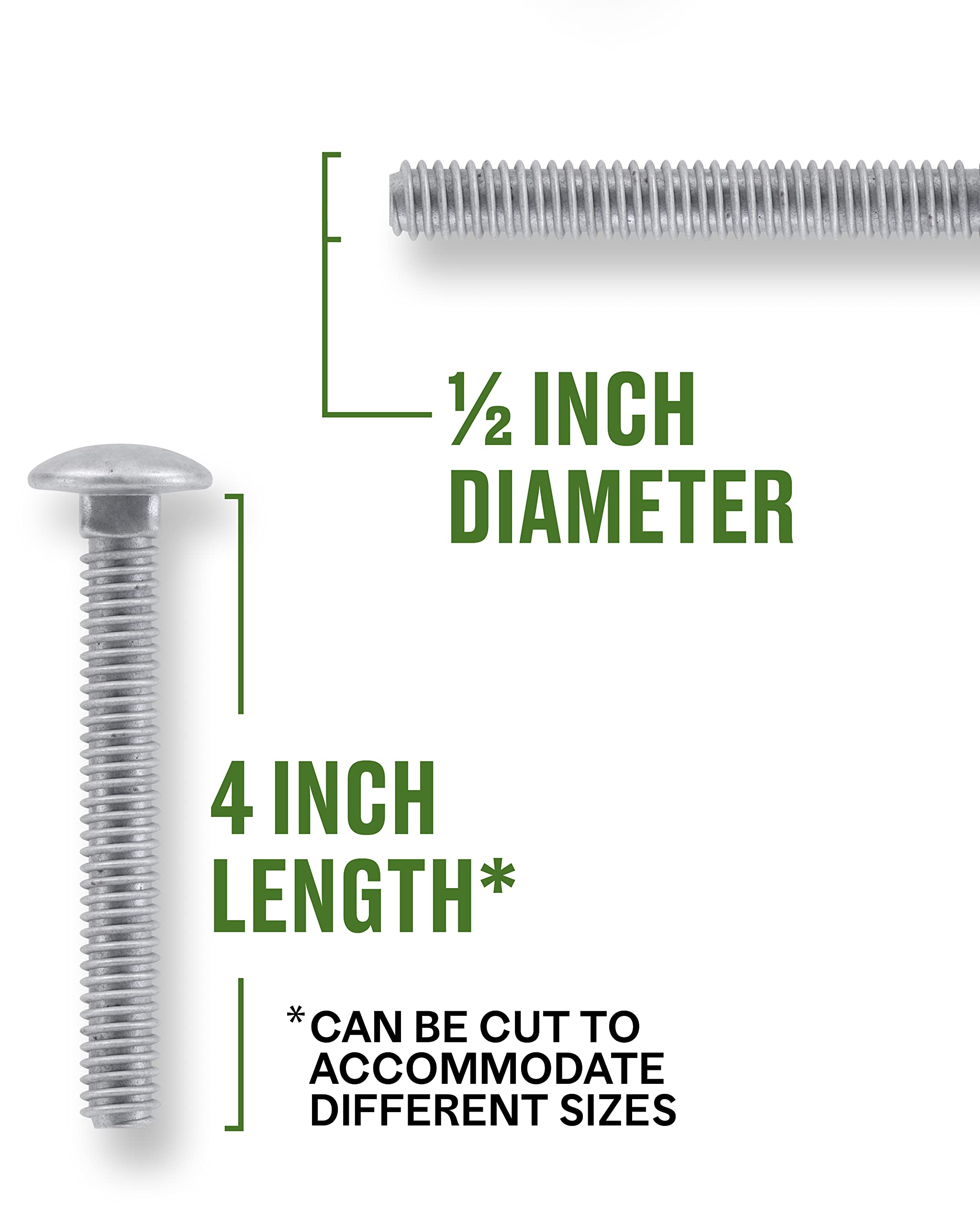 Hillman Group Galvanized Carriage Bolt 1/2” x 4”, 25 Count, Blunt Point, Alloy Steel, Self-Locking Round Head Fasteners, for Wood and Metal, No Washer Needed, Rust-Resistant (812620) 25 pack