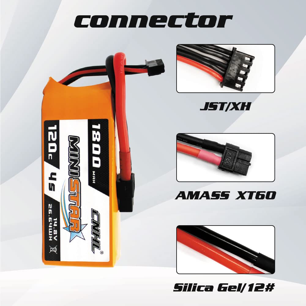 CNHL 1800mAh 4S Lipo Battery 14.8V 120C with XT60 Plug for RC Airplane Boat Heli Airplane Drone FPV Racing Hobby (2 Packs)