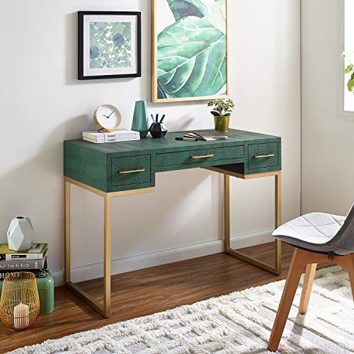 Southern Enterprises Carabelle Desk, Textured Emerald Alligator, Gold