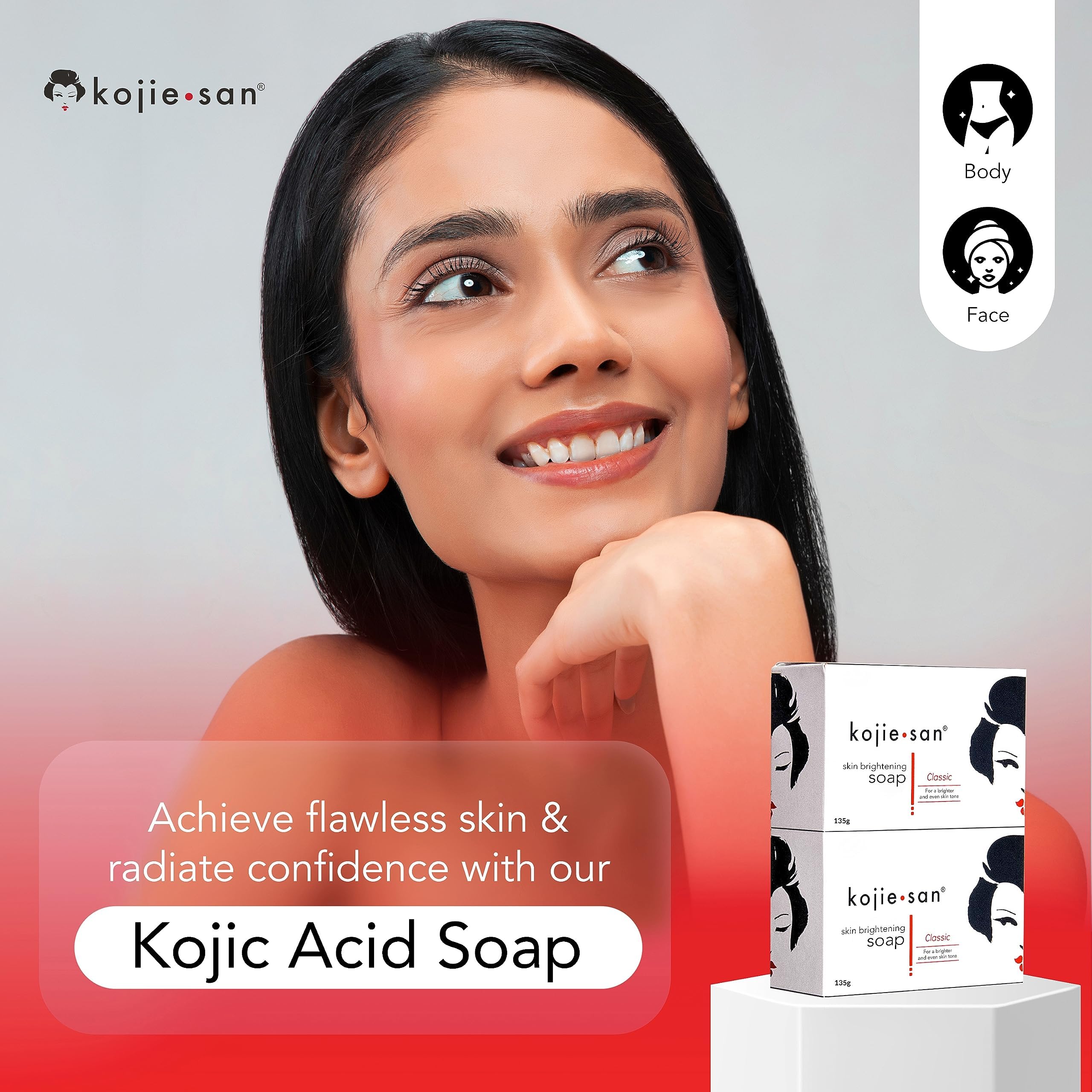 Kojie San Skin Brightening Soap - Original Kojic Acid Soap that Reduces Dark Spots, Hyperpigmentation, & Scars with Exfoliating Soap Net Included β 135g x 6 Bars