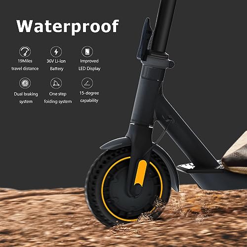 Electric Scooter 10" Solid Tires 600W Peak Motor -19 Mph Speed Folding e Scootefor for Adults,with Smart App,Al Alloy Frame and Dual Brakes