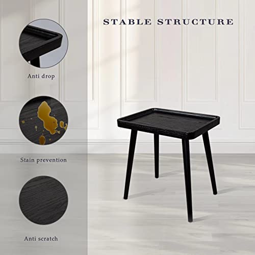 FOOHCXX Black Side/End Table, Modern, Minimalist Wooden Small Accent Table with Natural Legs for Living Room, Bedroom, Balcony and Office, Small Side Table for Small Spaces,Home Decor