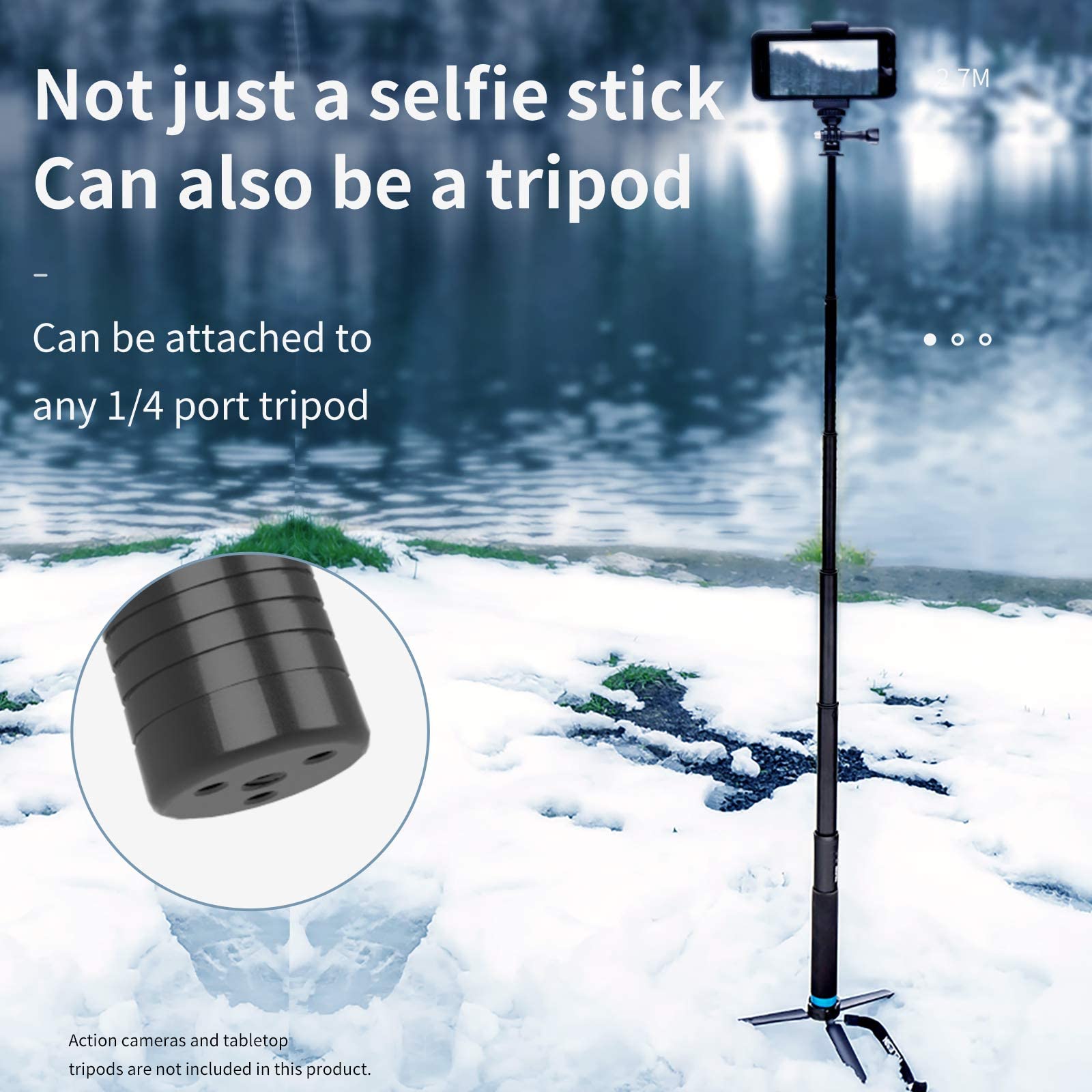 TELESIN G2 Long Selfie Stick Invisible - 2.7M 106" Waterproof Carbon Fiber Extension Pole for GoPro Max Hero 13 12 11 10 9 8 7 6 5 Insta360 X3 X4 Go3 Ace Pro DJI Action 3 4 5 Osmo Pocket 3 Accessory
