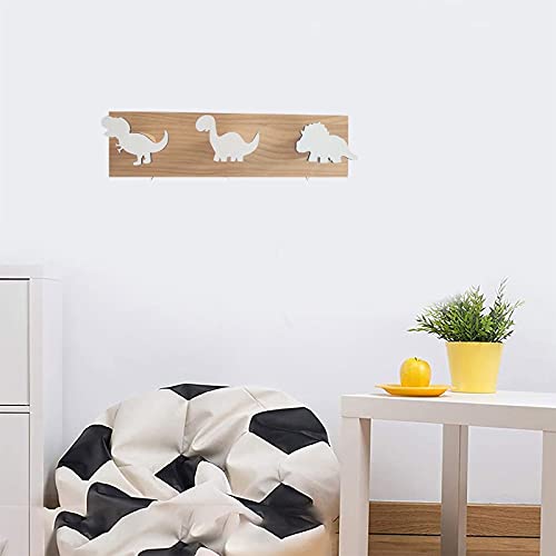 Basage Kids Dinosaur Wall Mounted Coat Hooks Wooden Door Hanger for Boys Bedroom Nursery Playroom Decorations -Black