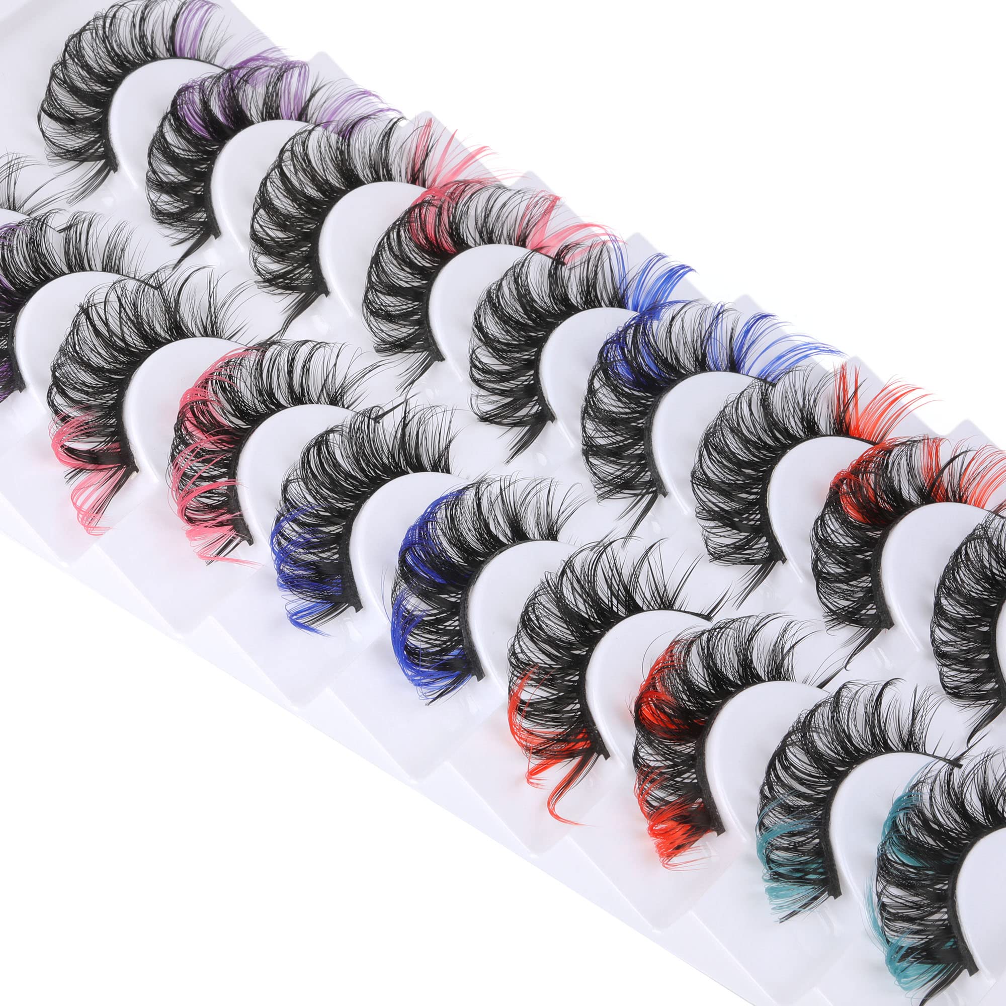 ALPHONSE Colored Lashes, Russian Strip False Lashes with Color, D Curl Fluffy Volume Curly Faux Mink Lash Pack 10 Pairs