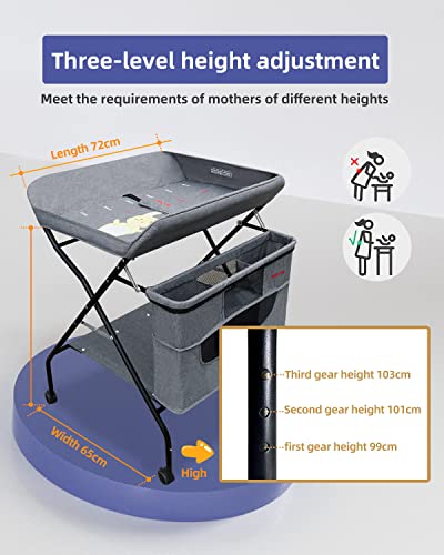 Kiss My Heart Portable Baby Changing Table, Diaper Changing Table Dresser Changing Station for Infant, Diaper Changing Table Pad, Mobile Nursery Organizer for Newborn -Grey…