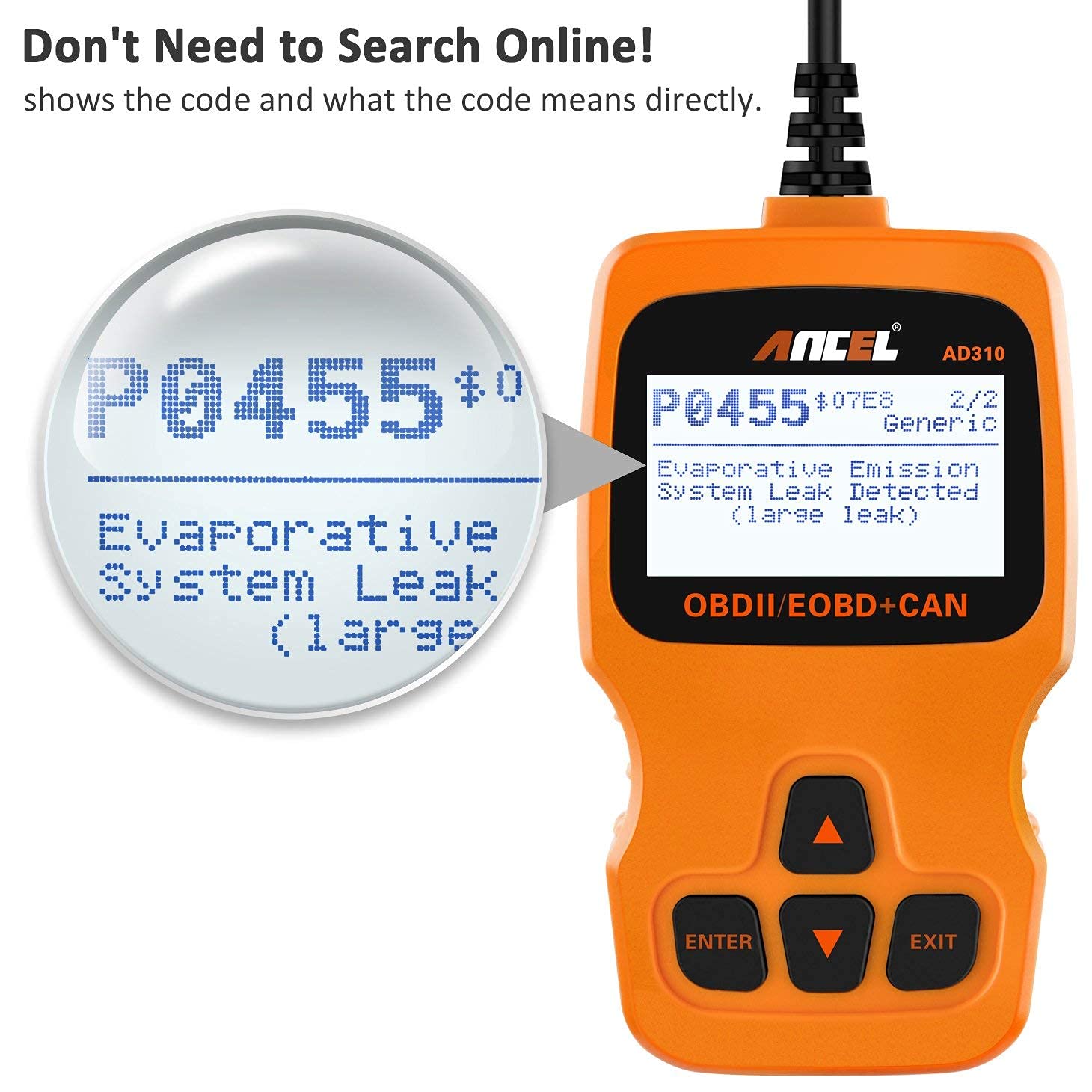 ANCEL AD310 Orange Classic Enhanced Universal OBD II Scanner Car Engine Fault Code Reader with ANCEL Protective Case Storage Bag