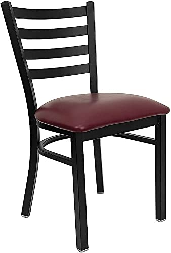Flash Furniture 4 Pk. HERCULES Series Black Ladder Back Metal Restaurant Chair - Burgundy Vinyl Seat