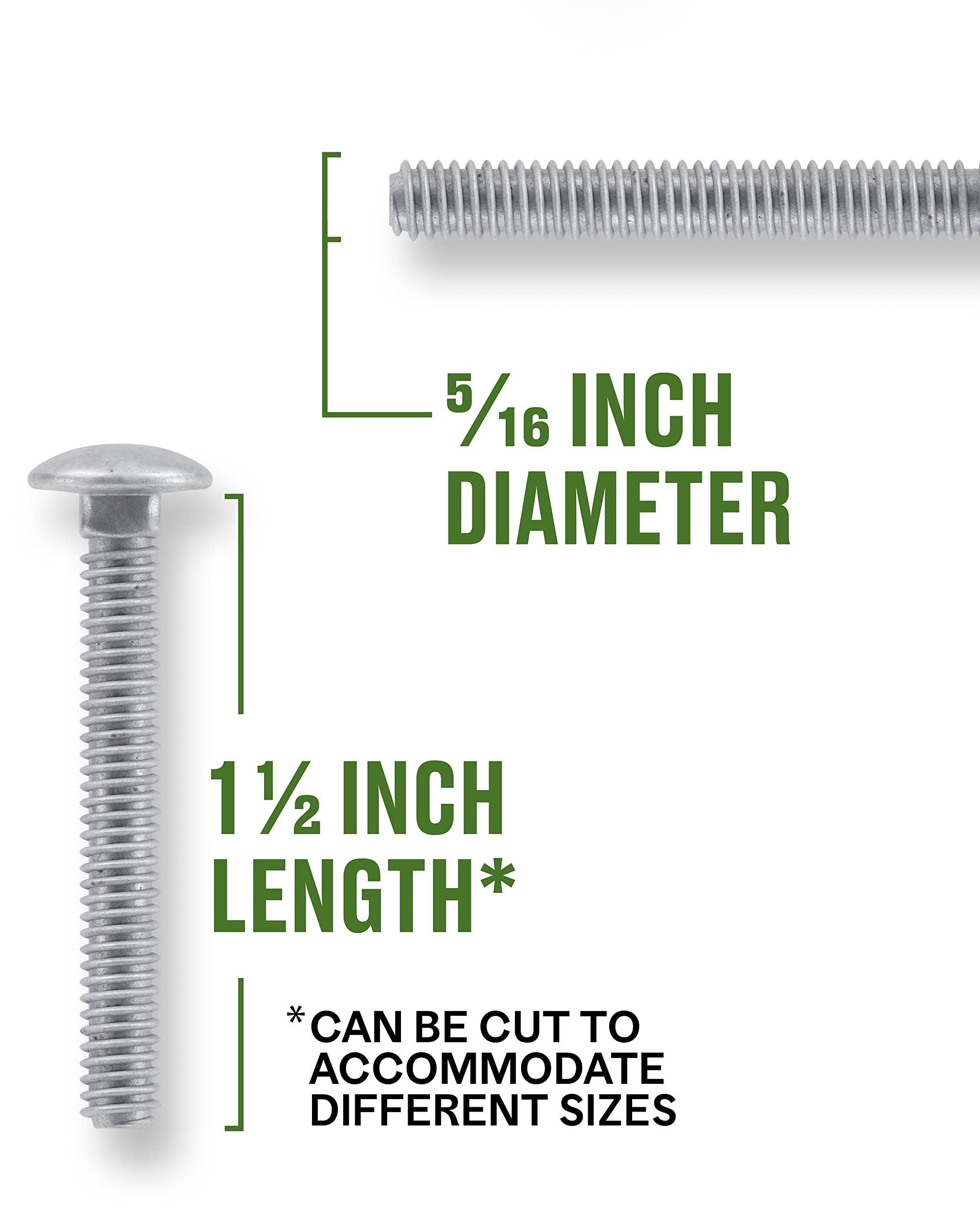 Hillman Group Galvanized Carriage Bolt 5/16” x 1-1/2”, 100 Count, Blunt Point, Alloy Steel, Self-Locking Round Head Fasteners, Wood and Metal, No Washer Needed, Rust-Resistant (812542)