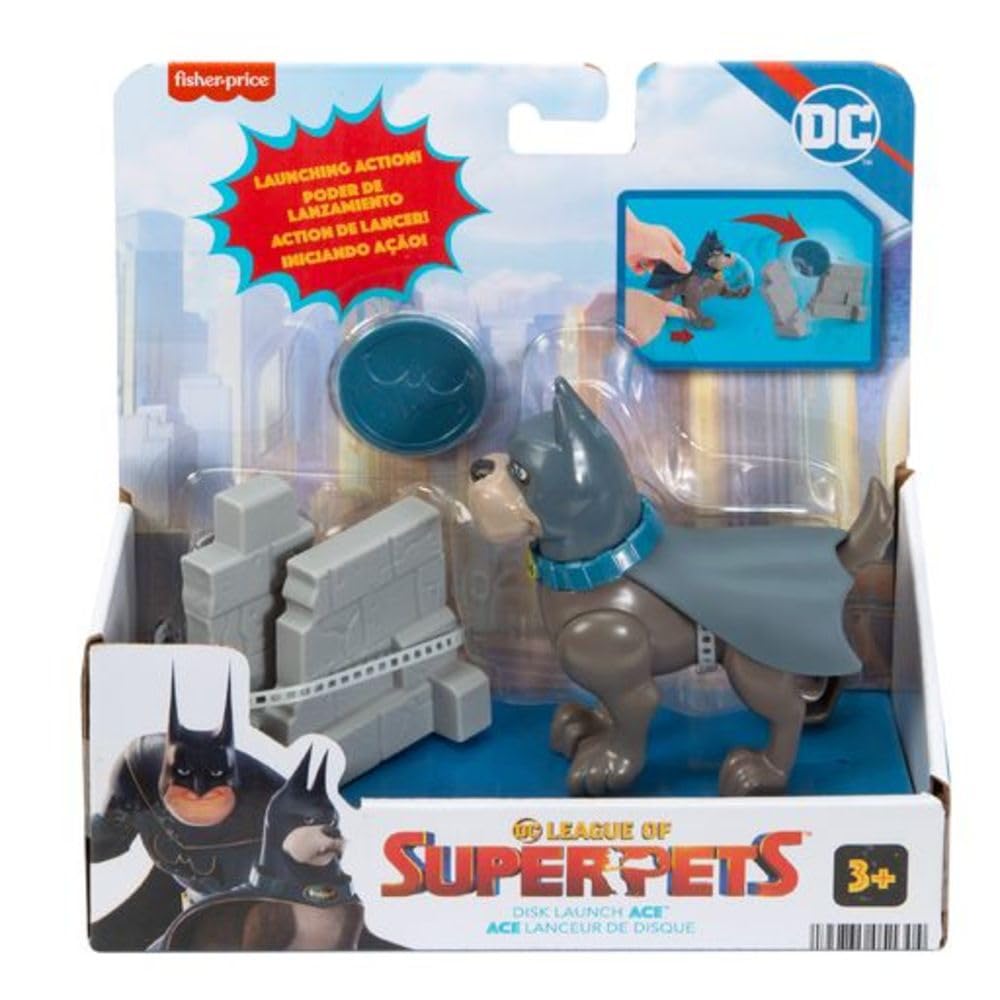 Fisher-Price DC League of Super-Pets Disk Launch Ace, Figure Set with Dog Character and Accessories for Preschool Pretend Play Ages 3 Years and up