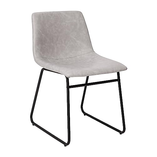 Flash Furniture Butler 18 Inch Commercial Grade LeatherSoft Dining Table Height Chair, Mid-Back Black Sled Base with Light Gray LeatherSoft Upholstery, Set of 2