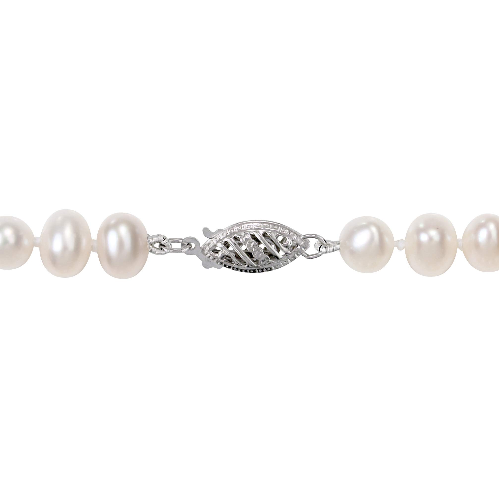 Abbie+Cleo Cultured Freshwater Potato White Pearl Strand Necklace with Sterling Silver Fisheye Clasp 18" (6.5-7mm)