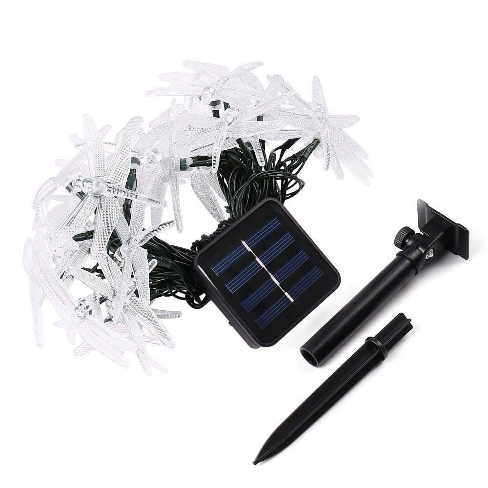elecfan Solar String Lights Waterproof,20 LED Dragonfly Solar Fairy Lights Outdoor LED Warm White with Solar Panel 2 Lighting Modes for Indoor Home, Garden, Fence, Christmas Tree, Wedding, Holiday