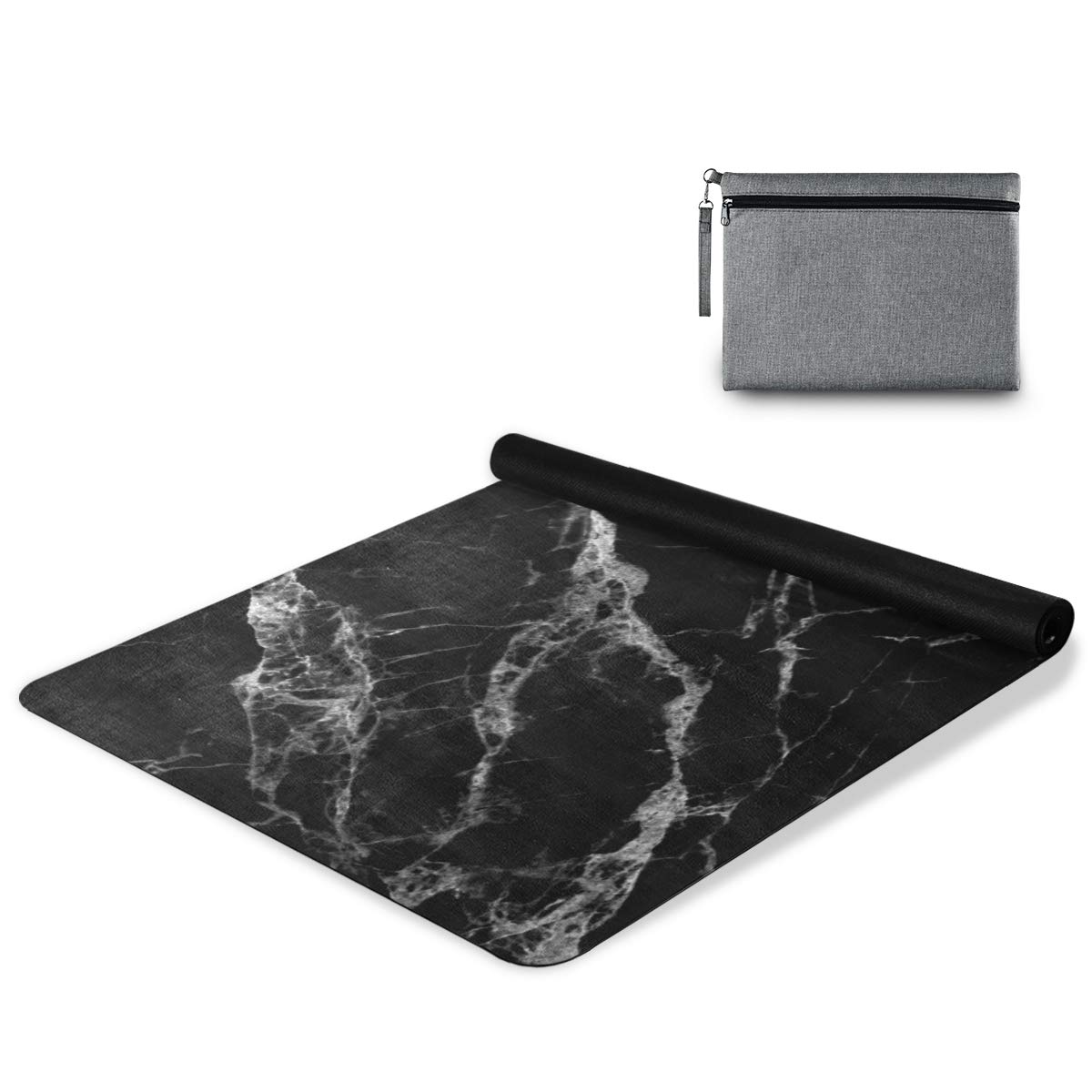 Aflyko Marble Black Yoga Mat Workout 1-mm Thick Fitness Mats for HIIT Pilates Cardio Exercises 71" × 26"