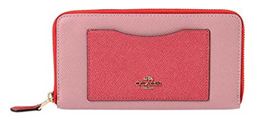 Coach Accordion Zip Wallet in Geometric ColorBlock, F57605 (Strawberry/Oxblood Multi)