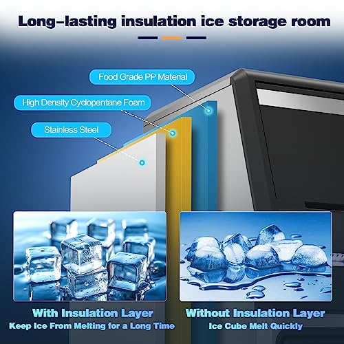 GSEICE Commercial Ice Maker Machine,280lbs/24H with 70lbs Ice Storage Capacity, 20β Air Cooled Undercounter Full Cube Ice Maker, 304 Stainless Steel Smart Control Ice Machine for Home Business Party