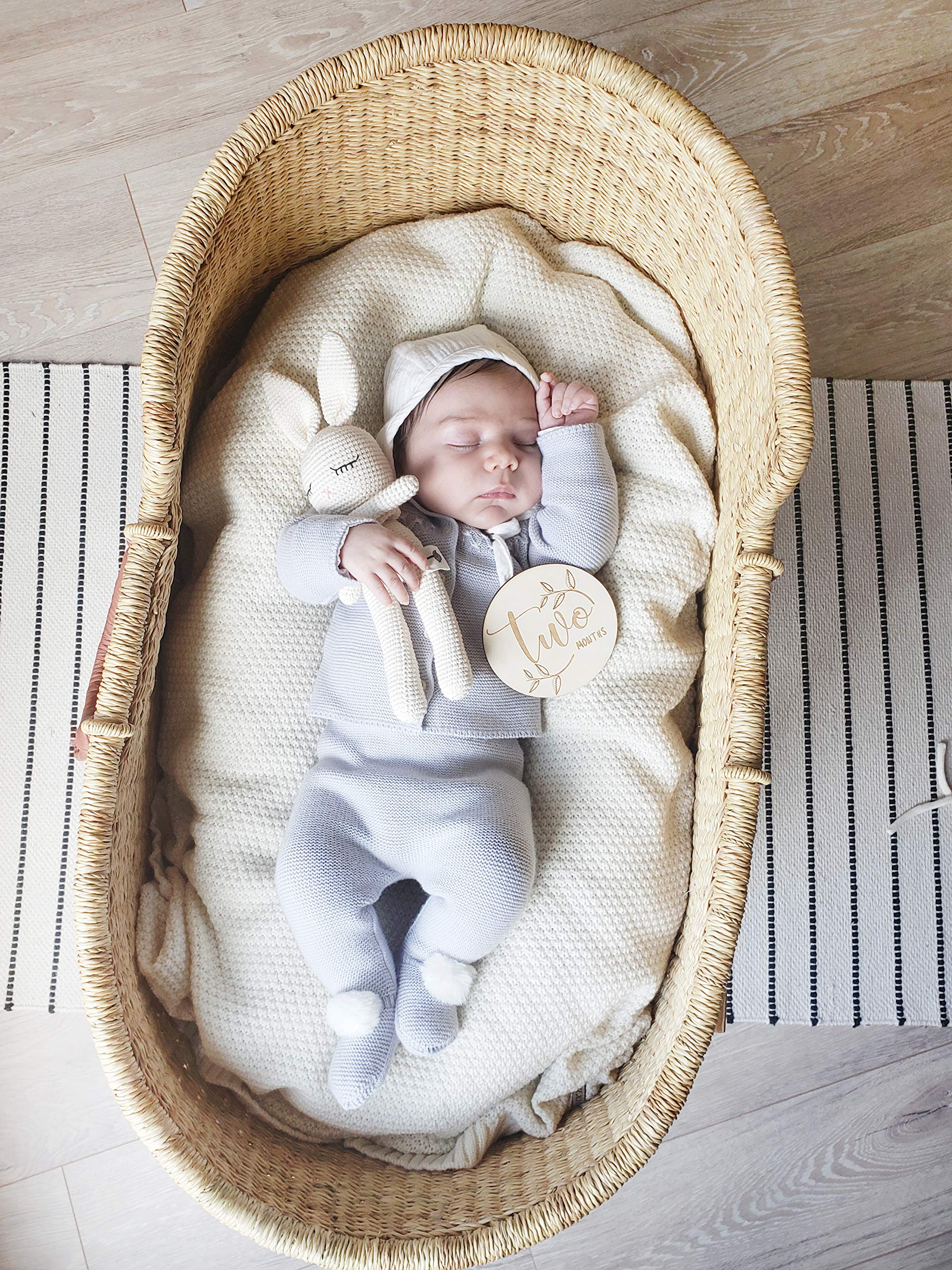 Cotton Crochet Bunny Doll Rattle Sleepy Head Bunny Toy | 13 inch Baby First Stuffy Amigurumi Buddy Security Blanket Newborn Photo Prop (White Sleepy Bunny)