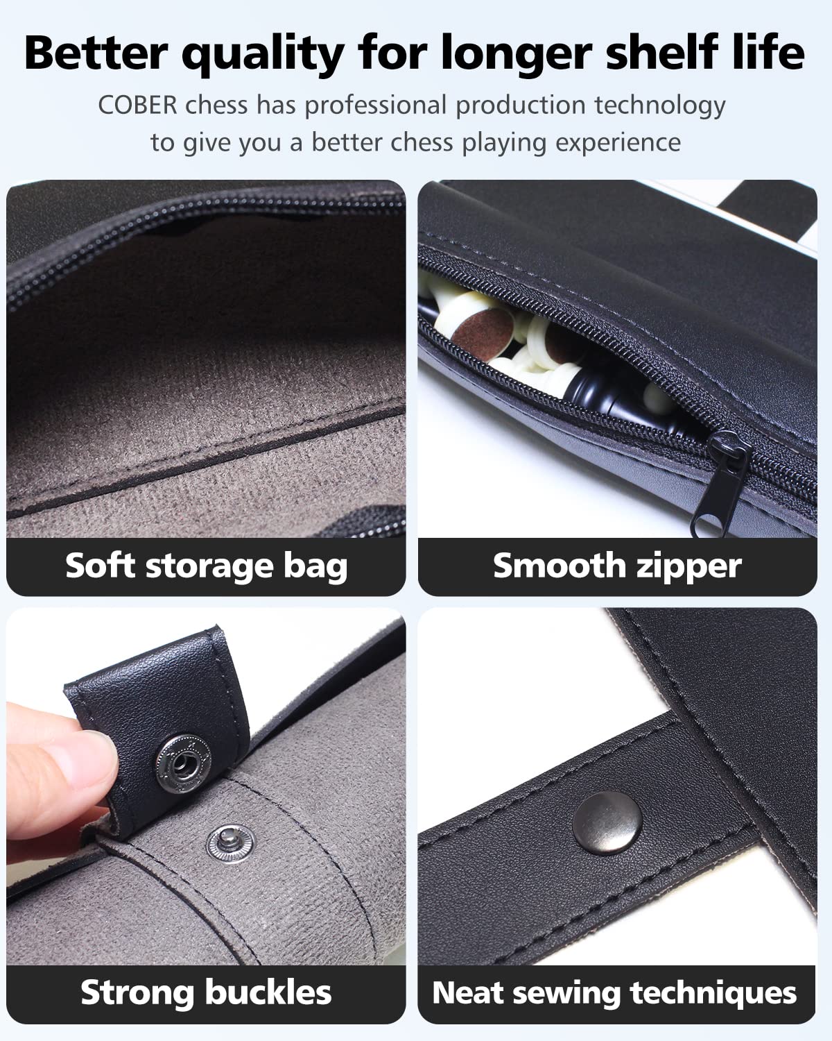 COBER Chess and Piece Set, Genuine Leather Roll-Up Travel Game for Adults and Kids,Camping Games, Gift for Outdoor Enthusiasts, Size: 9.8''x1.7'' Lightweight and Portable