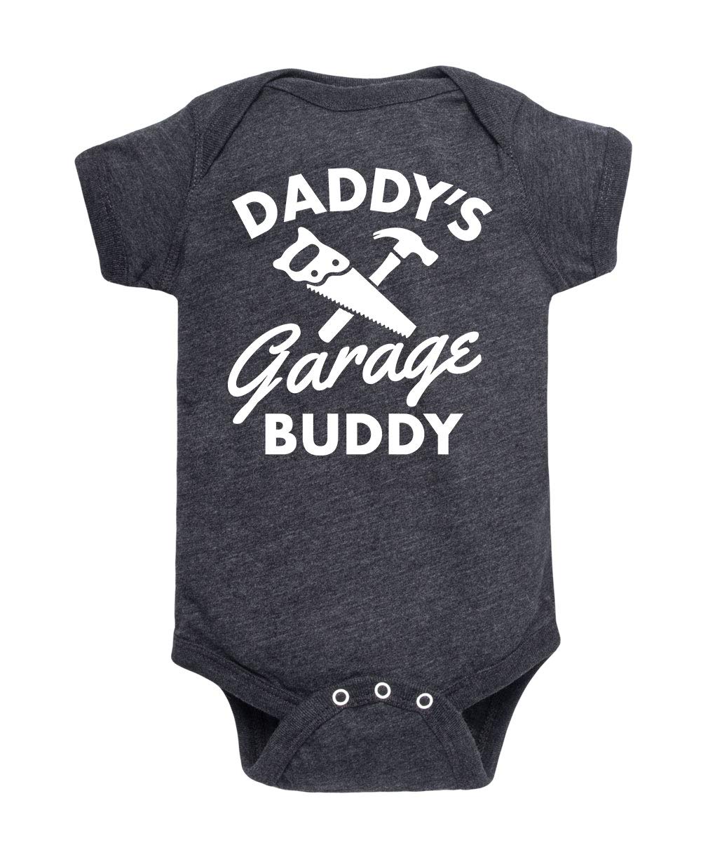 Instant Message - Daddy's Garage Buddy - Infant Baby One Piece - Size 6 Months Heather Charcoal