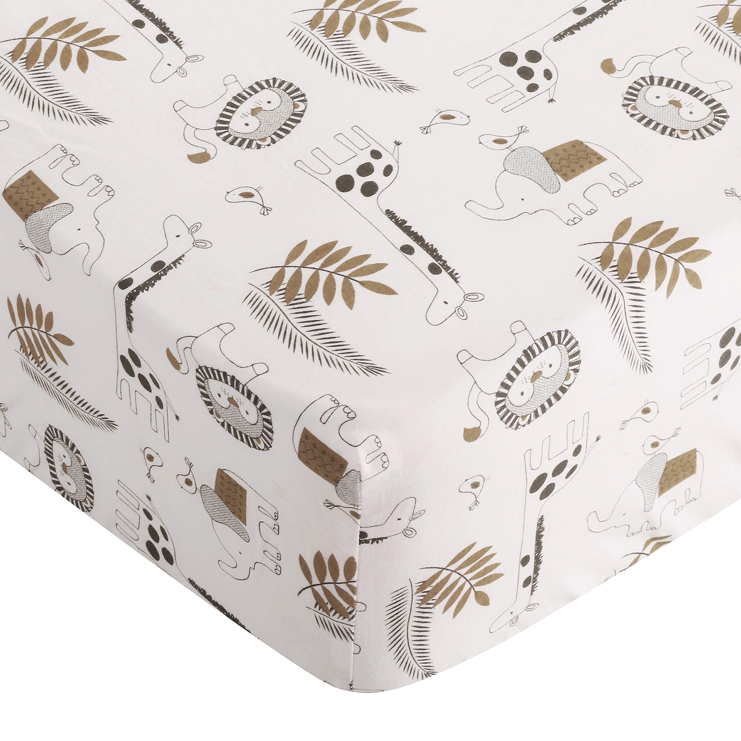 Levtex Baby - Tanzania Crib Set - Baby Nursery Set - Charcoal Cream Tan - Jungle - Giraffe Lion Elephant - 5 Piece Set Includes Quilt, Fitted Sheet, Diaper Stacker, Wall Decal & Bed Skirt/Dust Ruffle