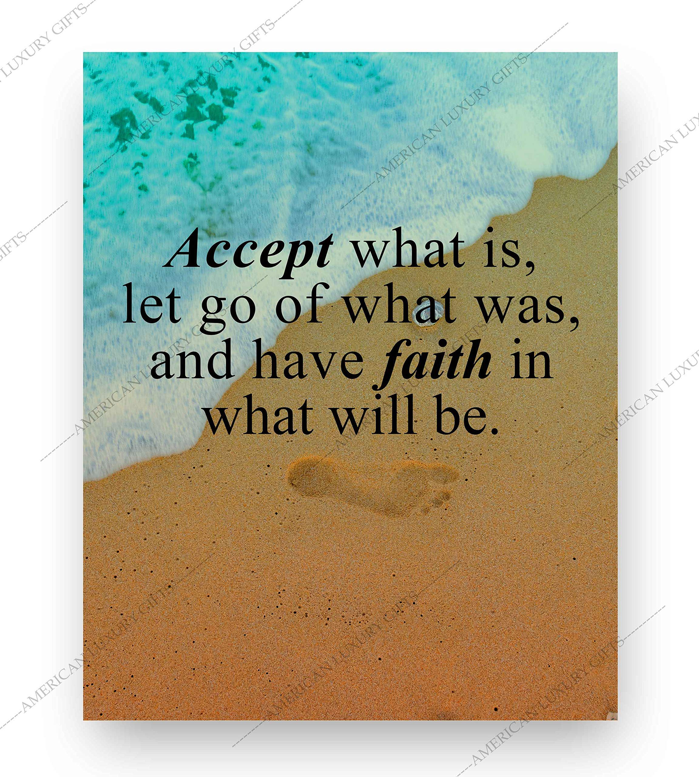 Accept What Is - Beach Wall Art, Our Inspirational Footprint on a Beach Themed Ocean Wall Decor Print is Great Spiritual Coastal Wall Art Ideal for Home, Office & Beach House Decor! Unframed - 8X10