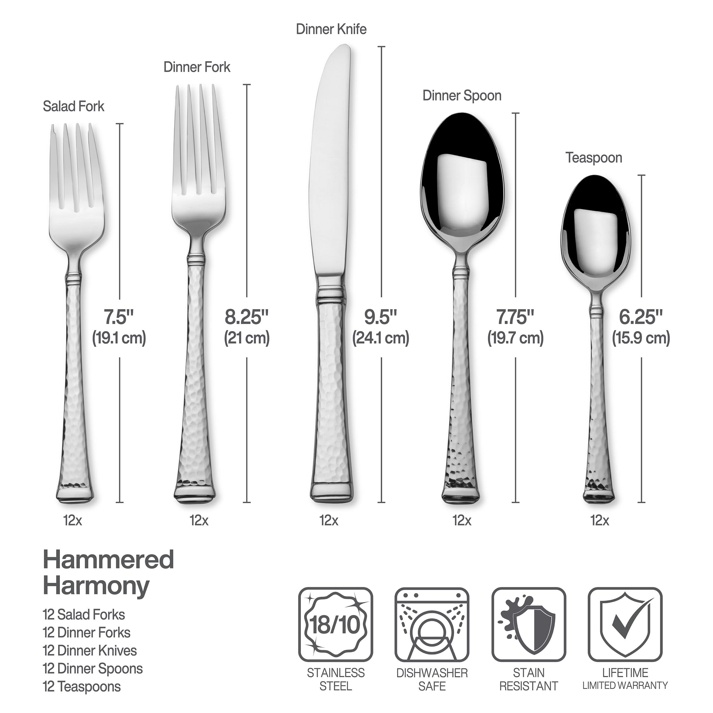 Mikasa Hammered Harmony 18.10 Stainless Steel 65-Piece Cutlery Set, Service For 12