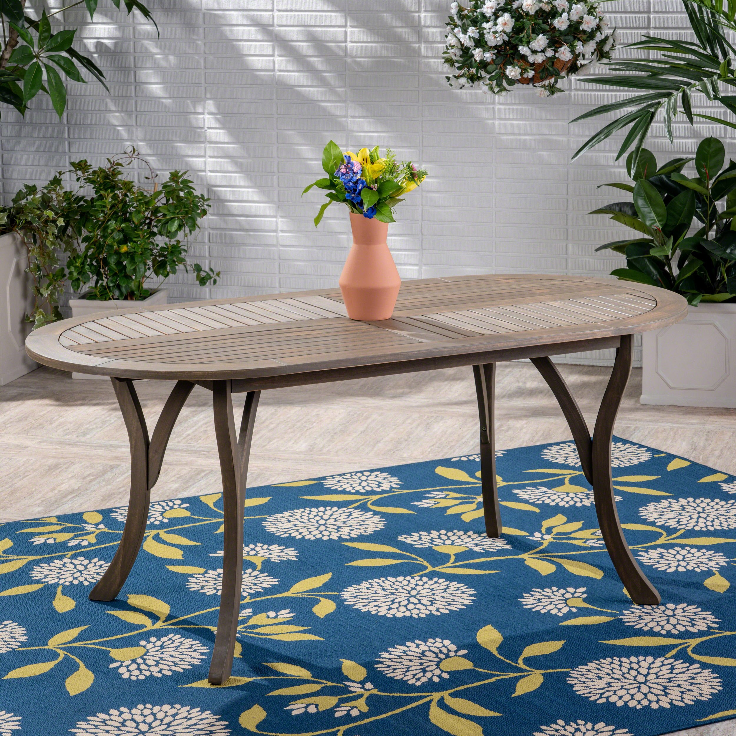 Christopher Knight Home 305157 Baia Outdoor Acacia Wood 70" Oval Dining Table, Gray Finish