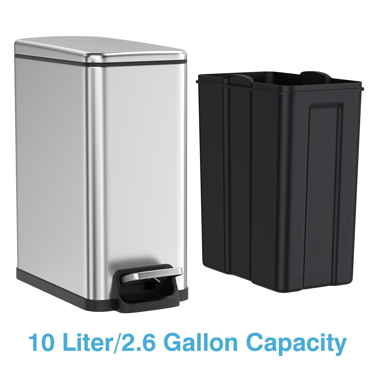 BETHEBEST Bathroom Trash Can with Lid,2.6 Gallon Stainless Steel Trash Can with Removable Wastebasket for Bedrom,Office(Silver)
