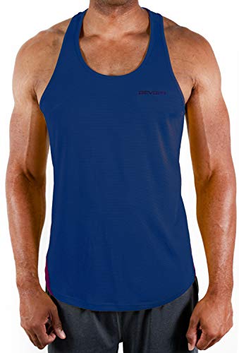 DEVOPS 3 Pack Men's Y-Back Dri Fit Muscle Gym Workout Tank Top (3X-Large, Black/Navy/Blue)