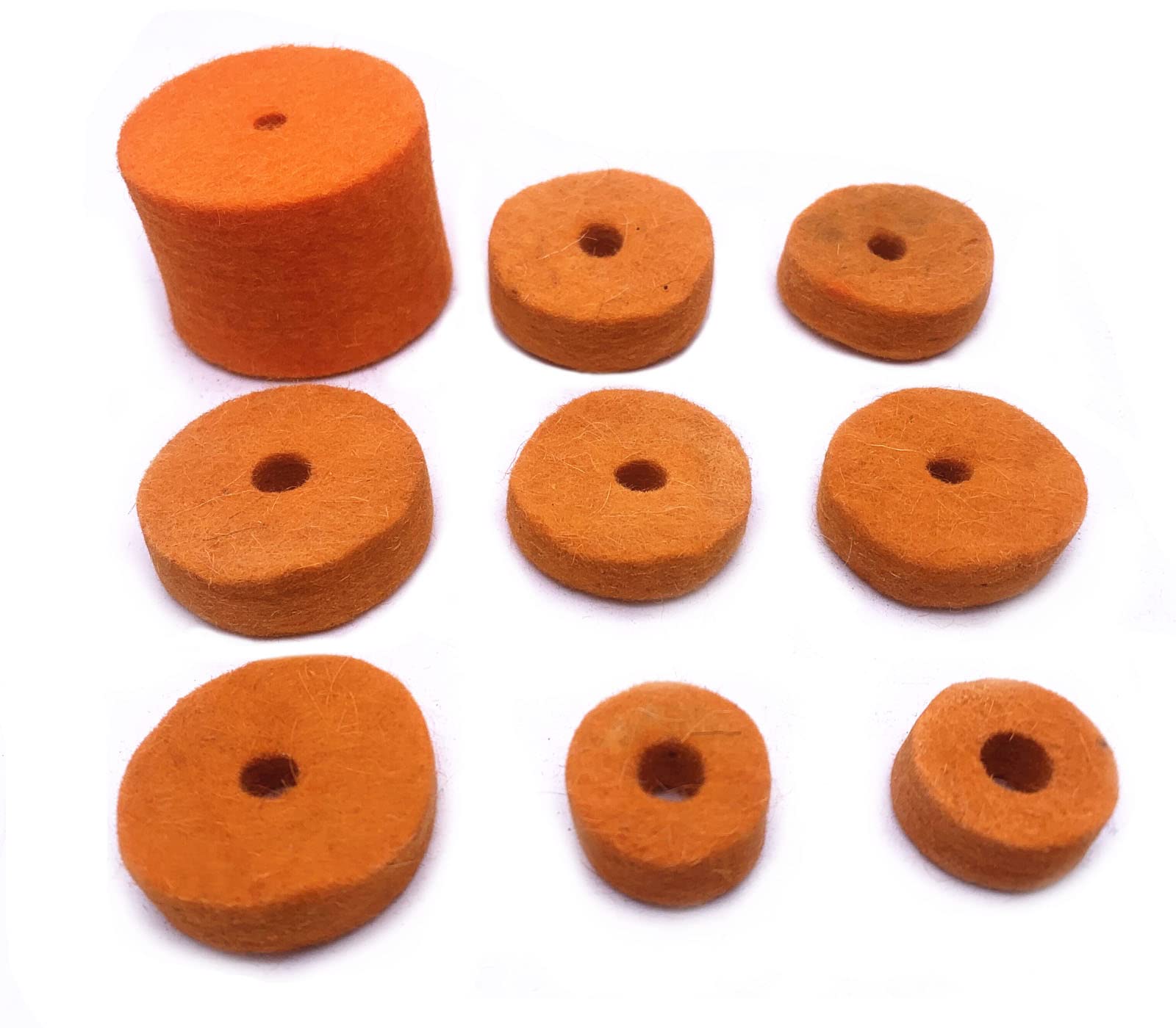 TUOREN 9 Piece Drum Felt Pad Kit Cymbal Felts Hi-Hat Clutch Felt Cushions Pedal Beater Felt Head Replacement for Drum Set Orange