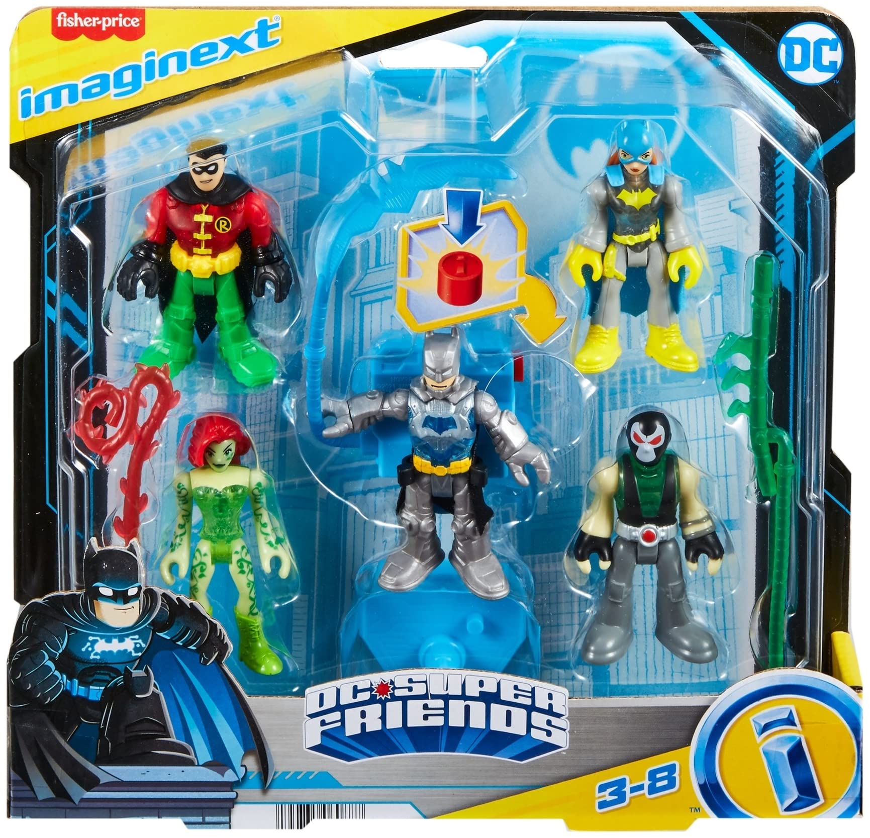 Fisher-Price Imaginext DC Super Friends Preschool Toys Batman Battle Multipack 9-Piece Figure Set with Light-Up Backpack for Ages 3+ Years