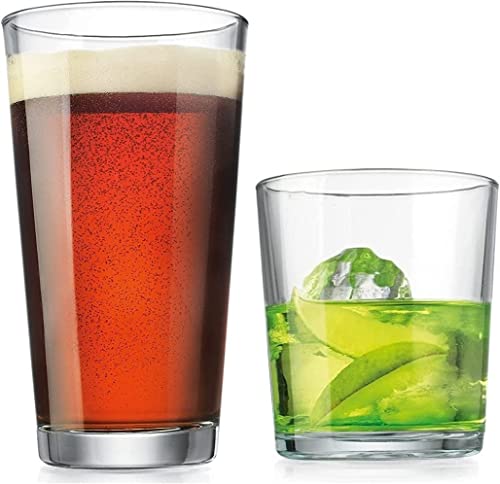 Glaver's Drinking Glasses Set of 8 Mixed Glassware Set, 4 Highballs 17 Oz., 4 Whiskey Glasses 13 Oz., Great For Cocktail Whisky and other Beverages. Dishwasher Safe.