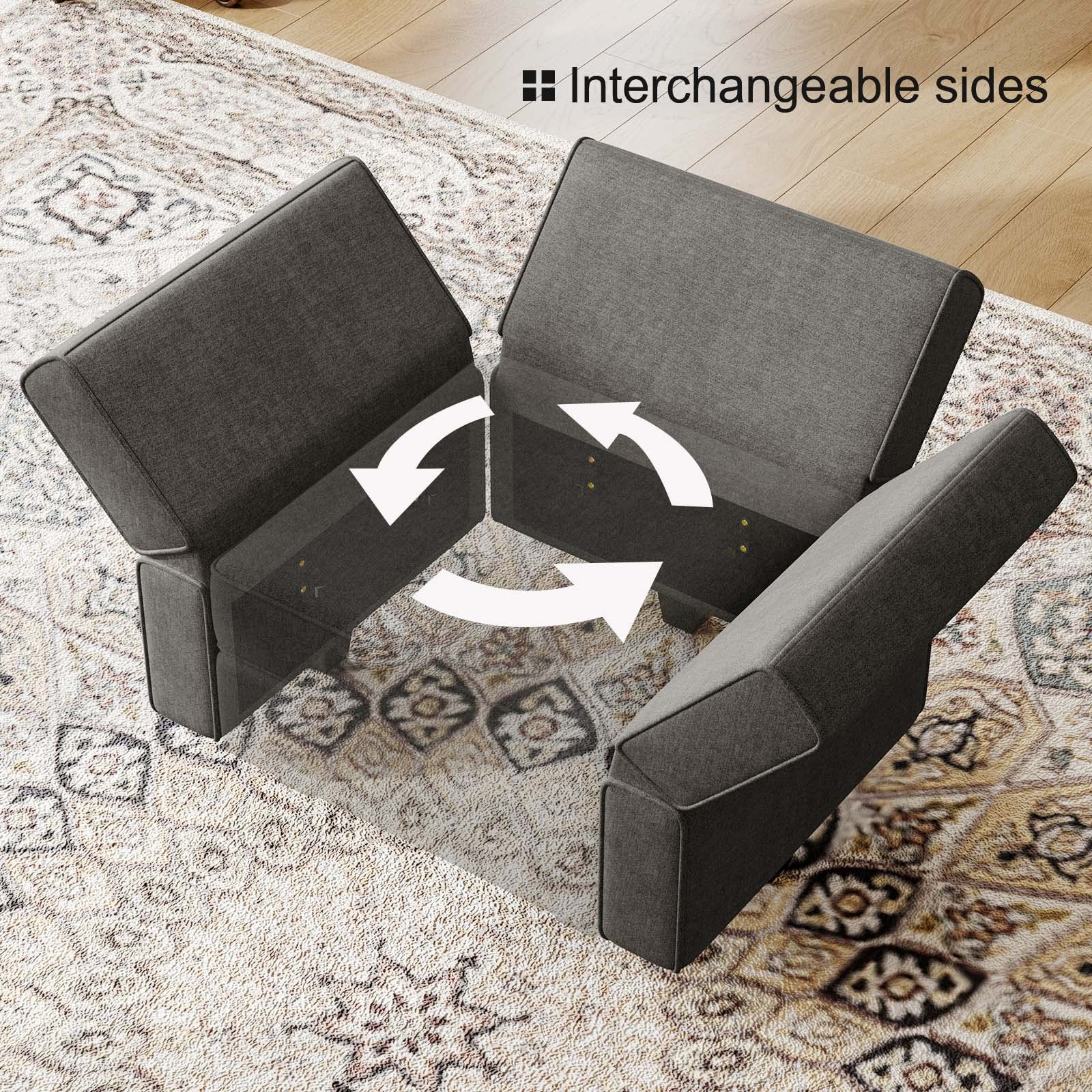 Belffin Sectional U Shaped Sofa Small Reversible Chaise Sectional Couch Convertible Ottoman Modular Sofa Couch Grey