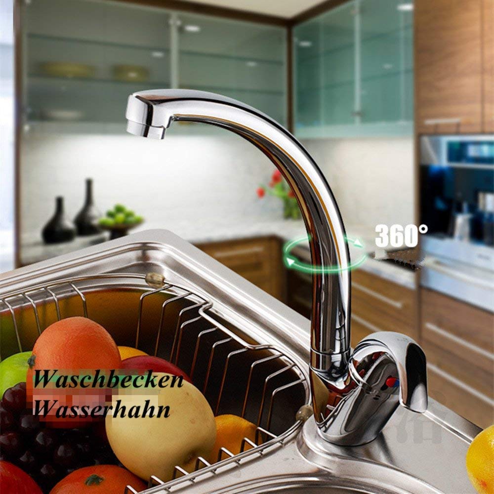 Bathtub Faucet 360 Degree Swivel Kitchen Sink Faucet Brass Single Hole Long Spout Cold & Hot Water Tap