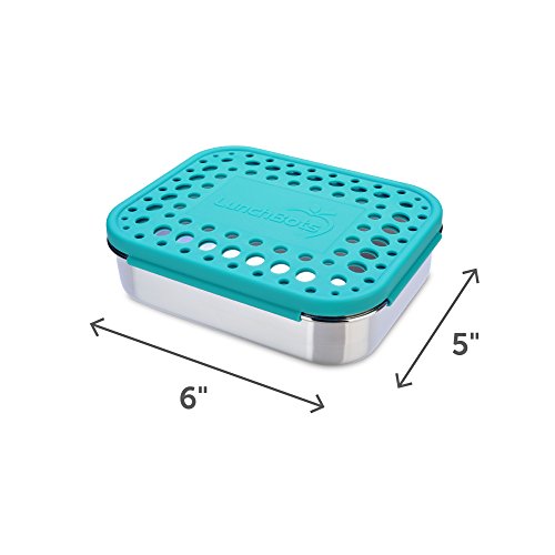 LunchBots Medium Uno Stainless Steel Sandwich Container - Open Design for Wraps - Salads or a Small Meal - Eco-Friendly - Dishwasher Safe and BPA-Free - Aqua Dots
